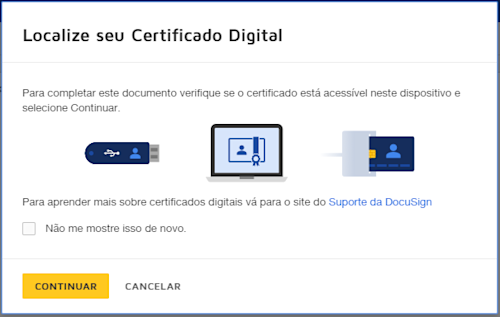 Como assinar envelopes dentro de Docusign com o Certificado Digital