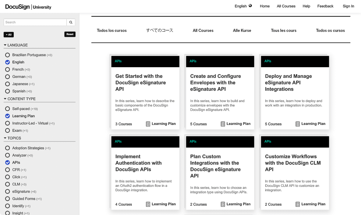 Updated Docusign University Learning Portal for Developers