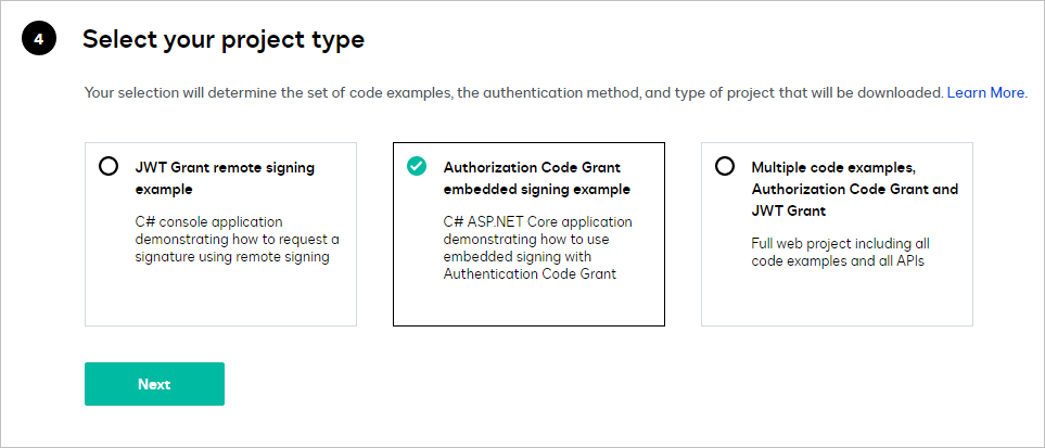 New ACG embedded signing example Quickstart