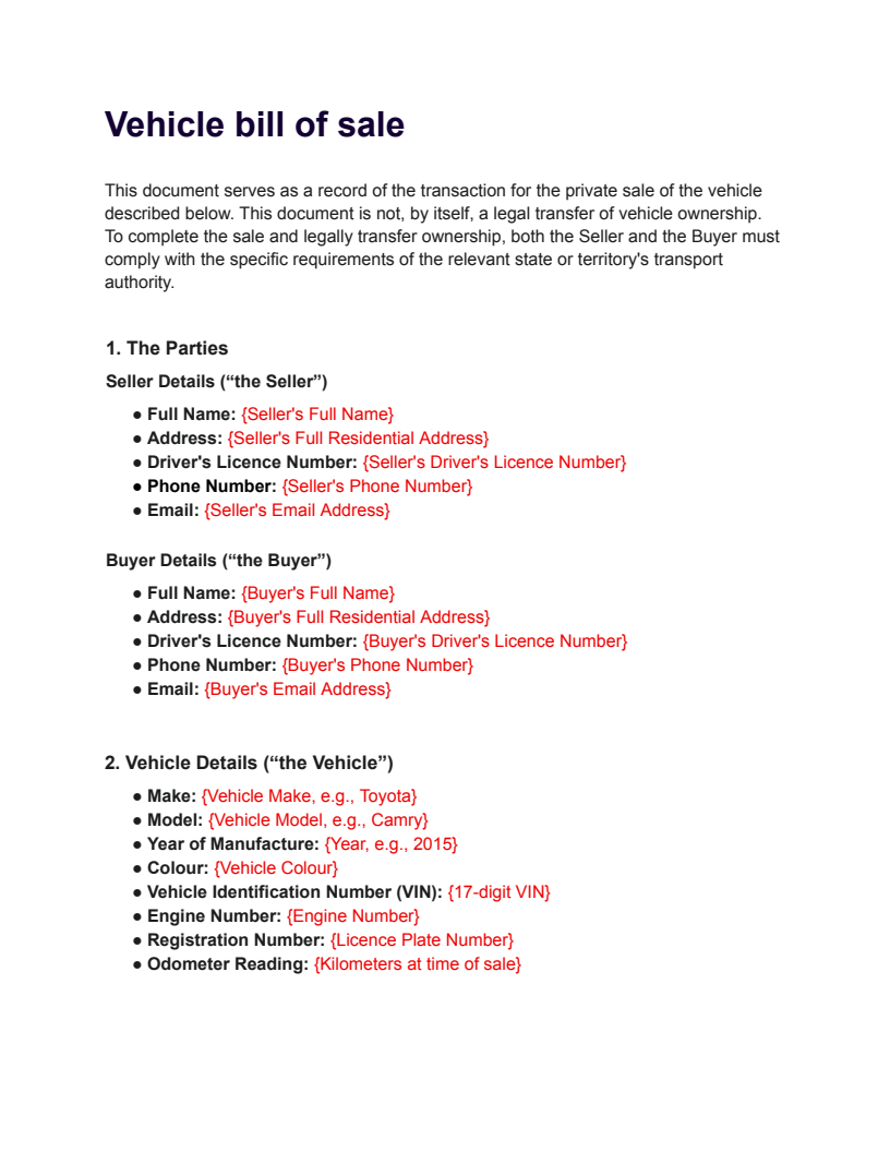 Free Docusign Vehicle Bill of Sale Template | Docusign