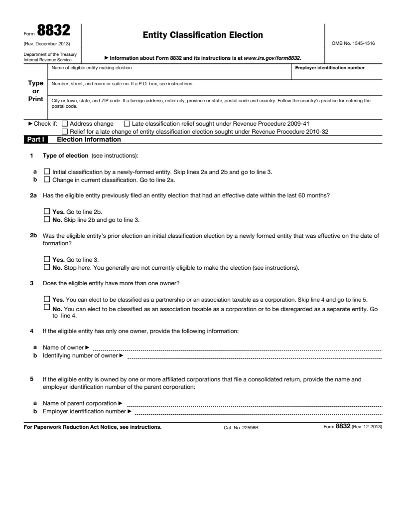 Editable 8832 Tax Form: Free LLC Tax Filing Template | Docusign