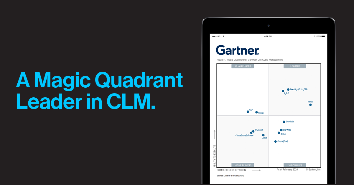 ドキュサインはガートナー・マジック・クアドラント2021 契約ライフサイクル管理（CLM）分野のリーダーに選出されました！