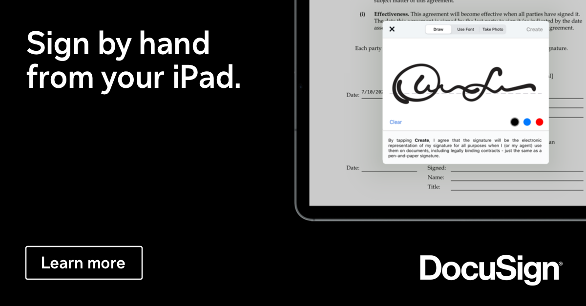 Scribble, Sign, and Send with Docusign eSignature on iPad