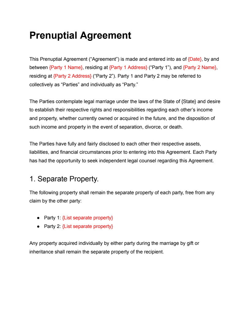 Prenup Agreement Template: Free Prenuptial Contract | Docusign
