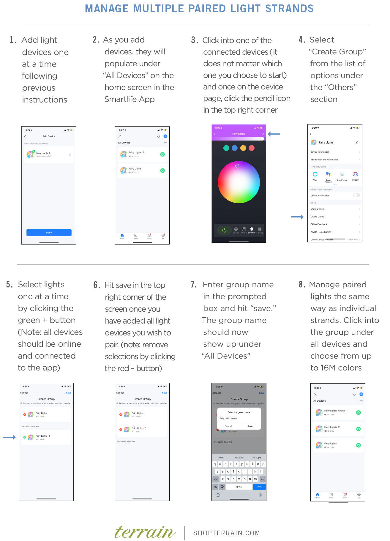 Instructions for Managing Color Changing Light Strands on Smartlife App