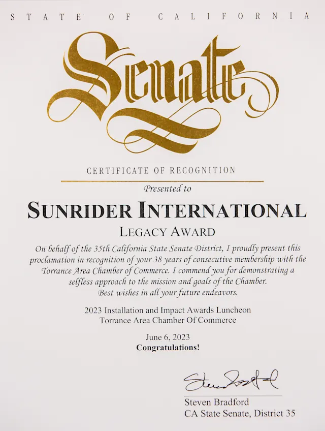 Sunrider Presented with the Legacy Award by the Torrance Area Chamber ...