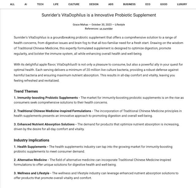 Trend Hunter Spotlights Sunrider’s VitaDophilus® | Sunrider