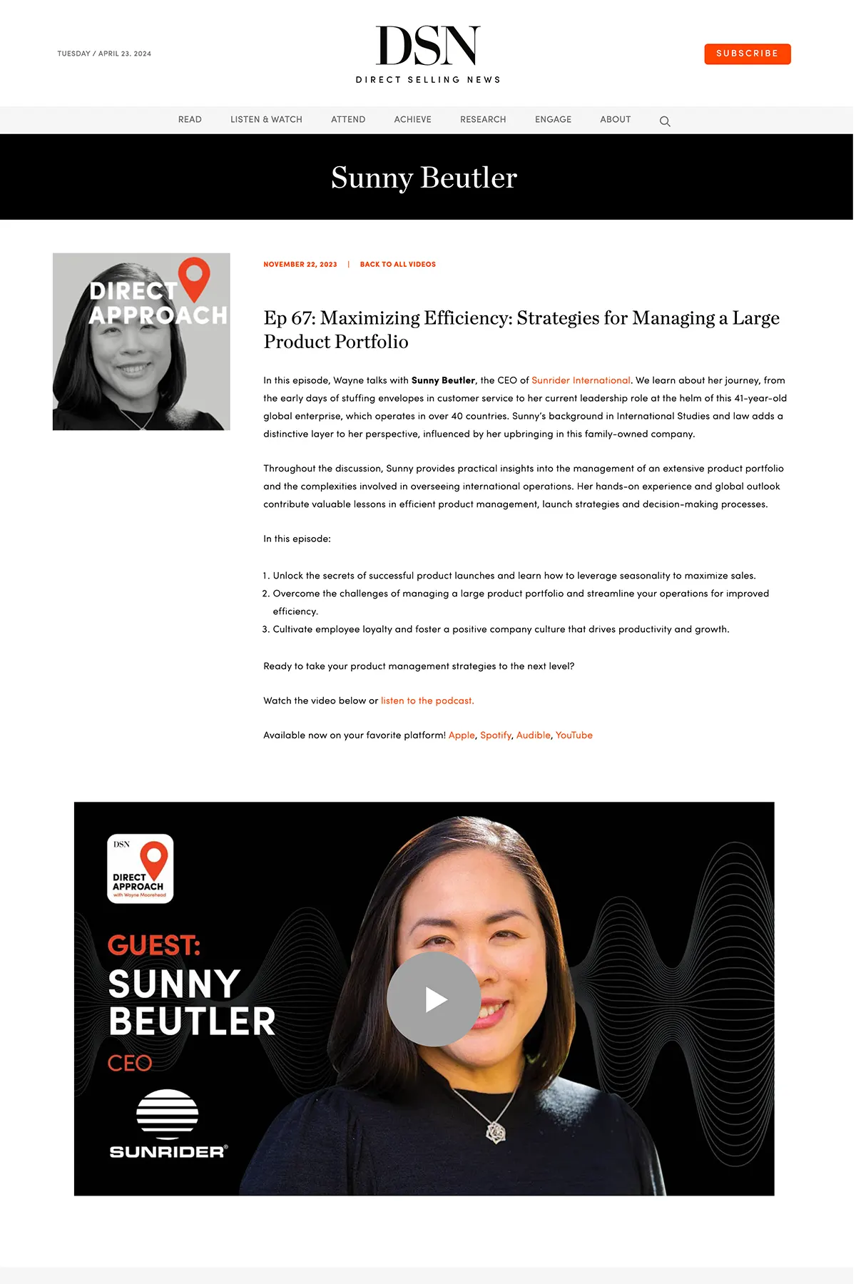 Sunny Beutler, Sunrider CEO, Interviewed by Direct Selling News Podcast