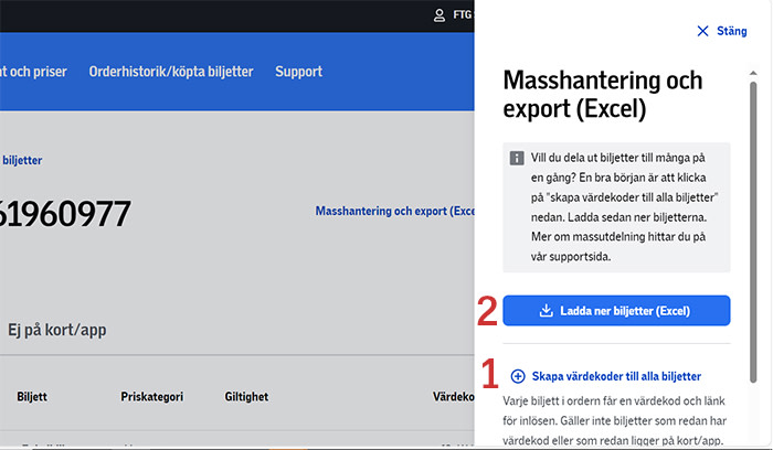 Skärmbild som visar dialogrutan om Masshantering och export