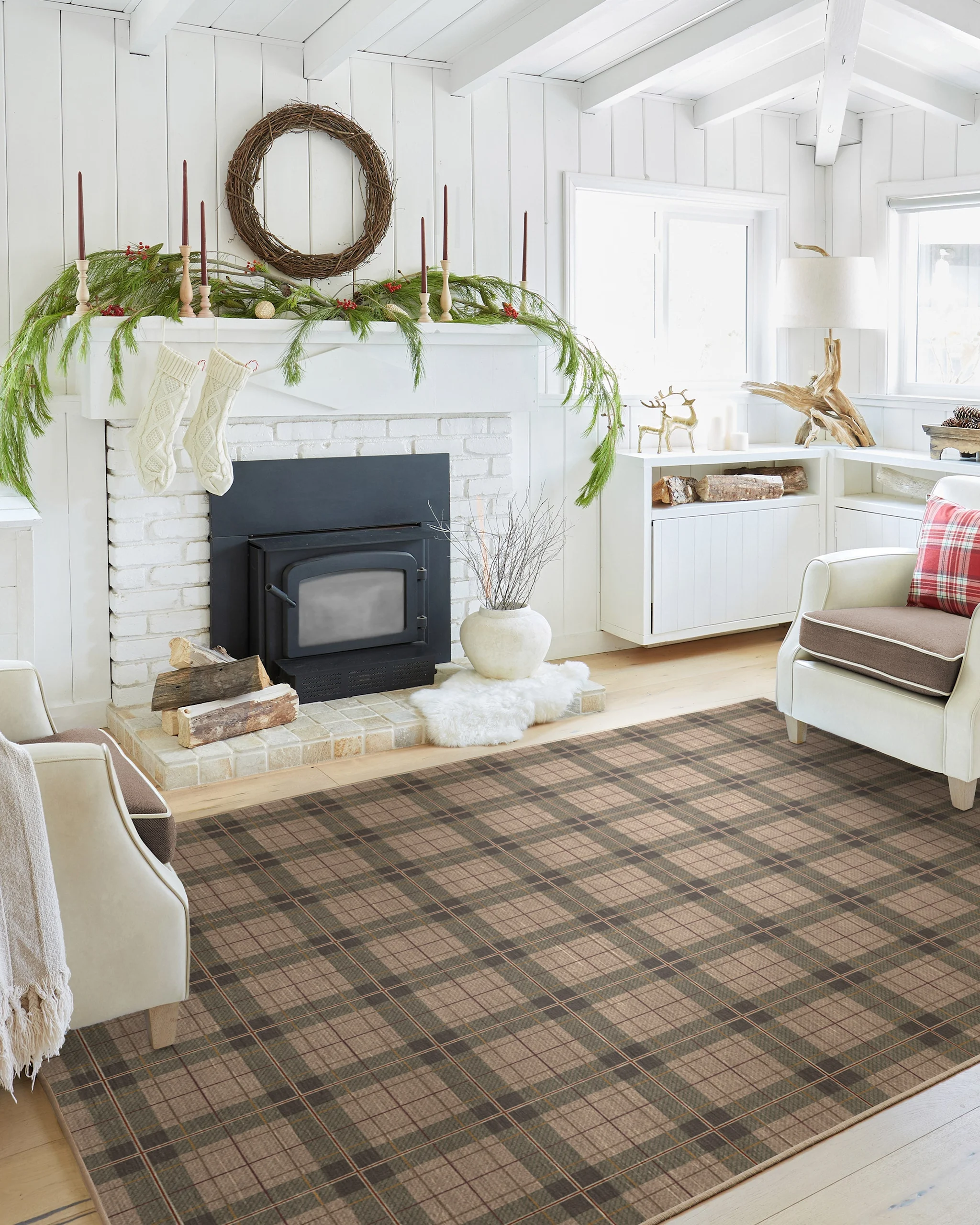 Alfie Plaid Natural & Green Rug | Ruggable