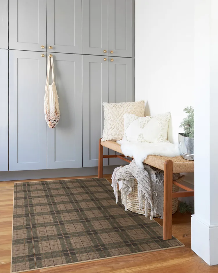 Alfie Plaid Natural & Green Rug | Ruggable