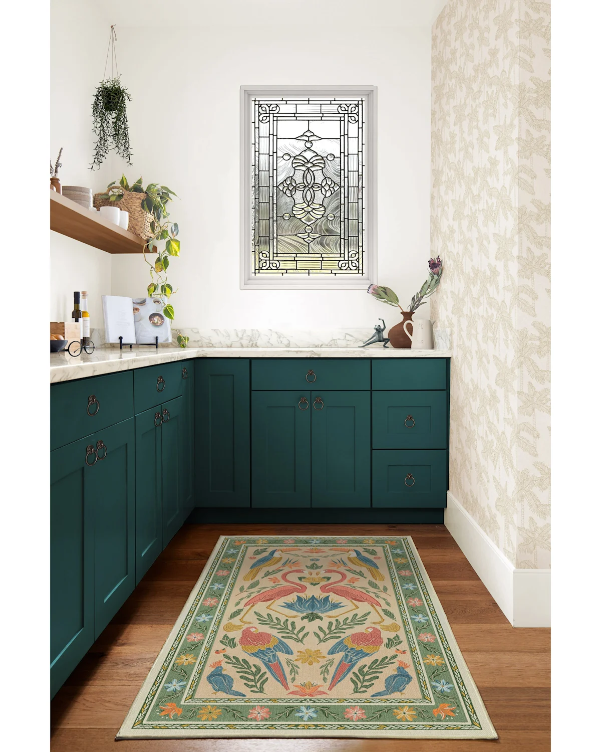 Iris Apfel Birds Of A Feather Green & Peach Rug | Ruggable