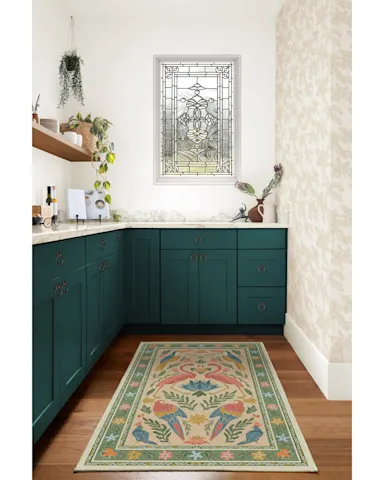 Iris Apfel Birds Of A Feather Green & Peach Rug | Ruggable