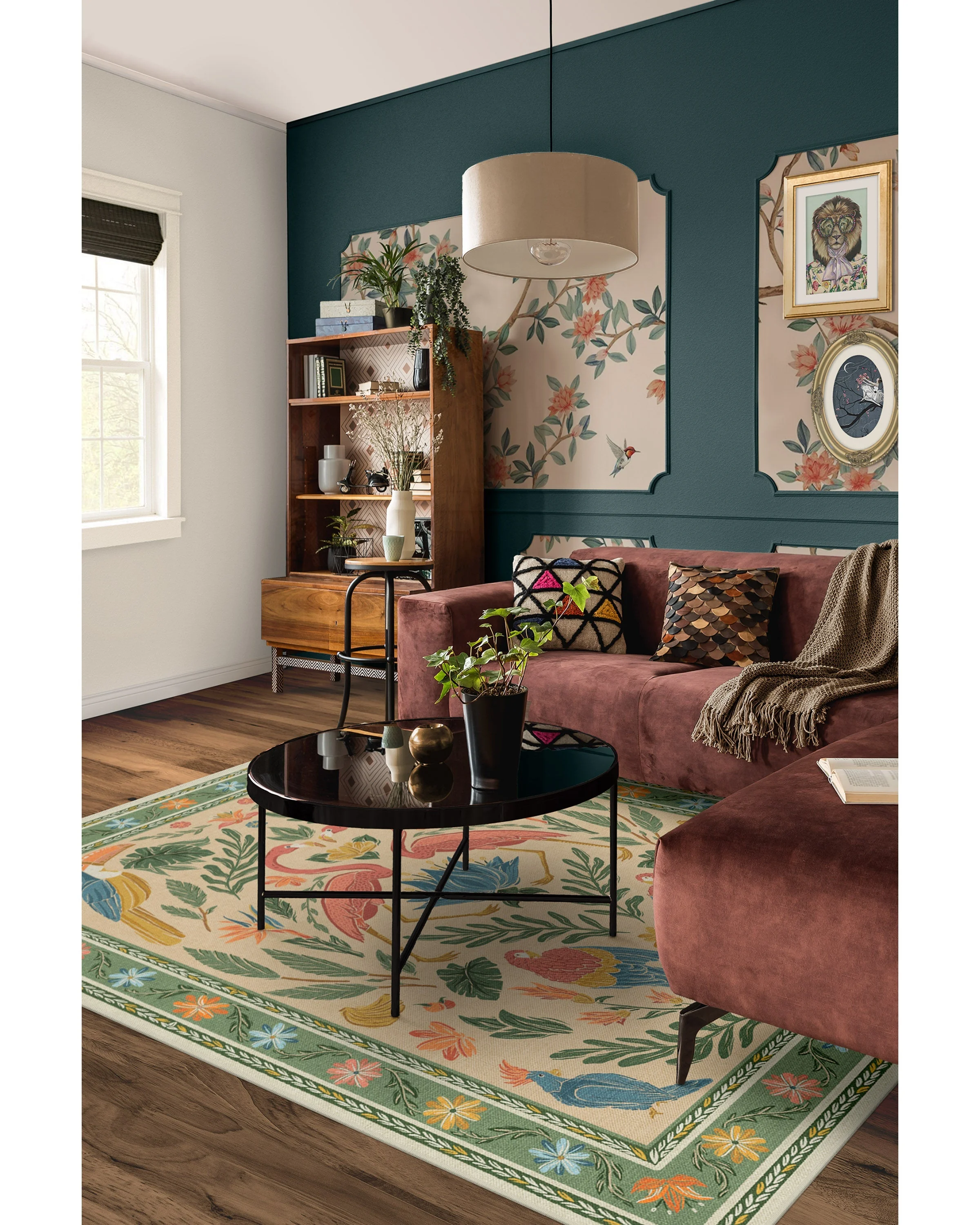 Iris Apfel Birds Of A Feather Green & Peach Rug | Ruggable