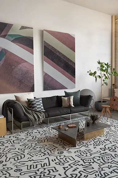 Keith Haring Block Party Black & Ivory Rug | Ruggable