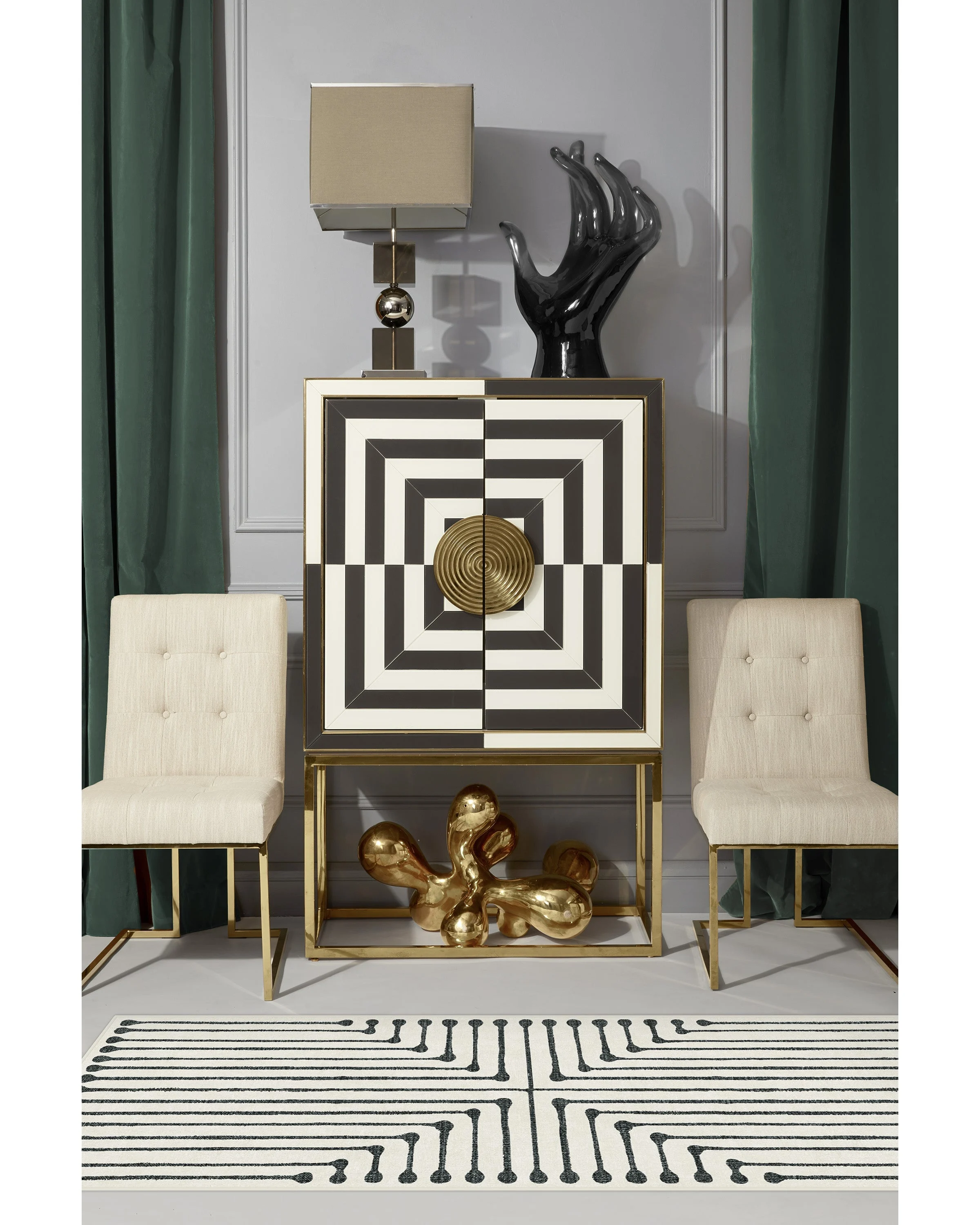 Jonathan Adler Ink Drop Black Ivory Rug
