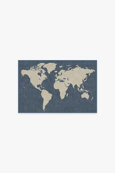 Weltkarte Blau Teppich | Ruggable