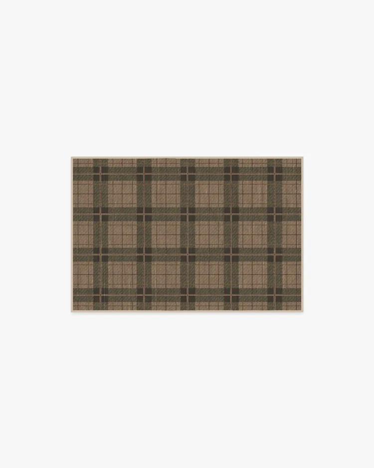 Alfie Plaid Natural & Green Rug | Ruggable