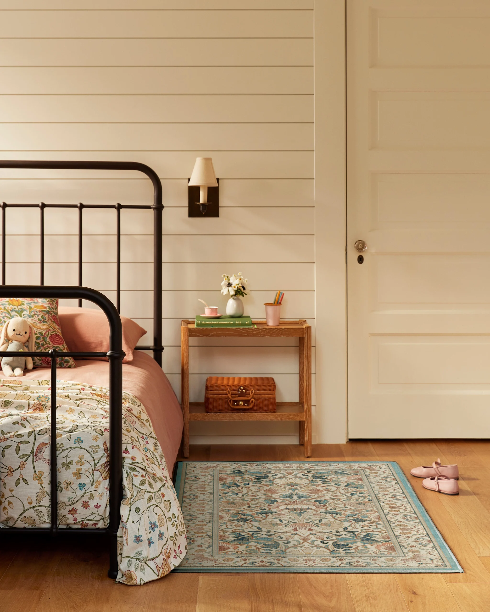 Morris & Co. Lodden Soft Rose & Teal Rug | Ruggable