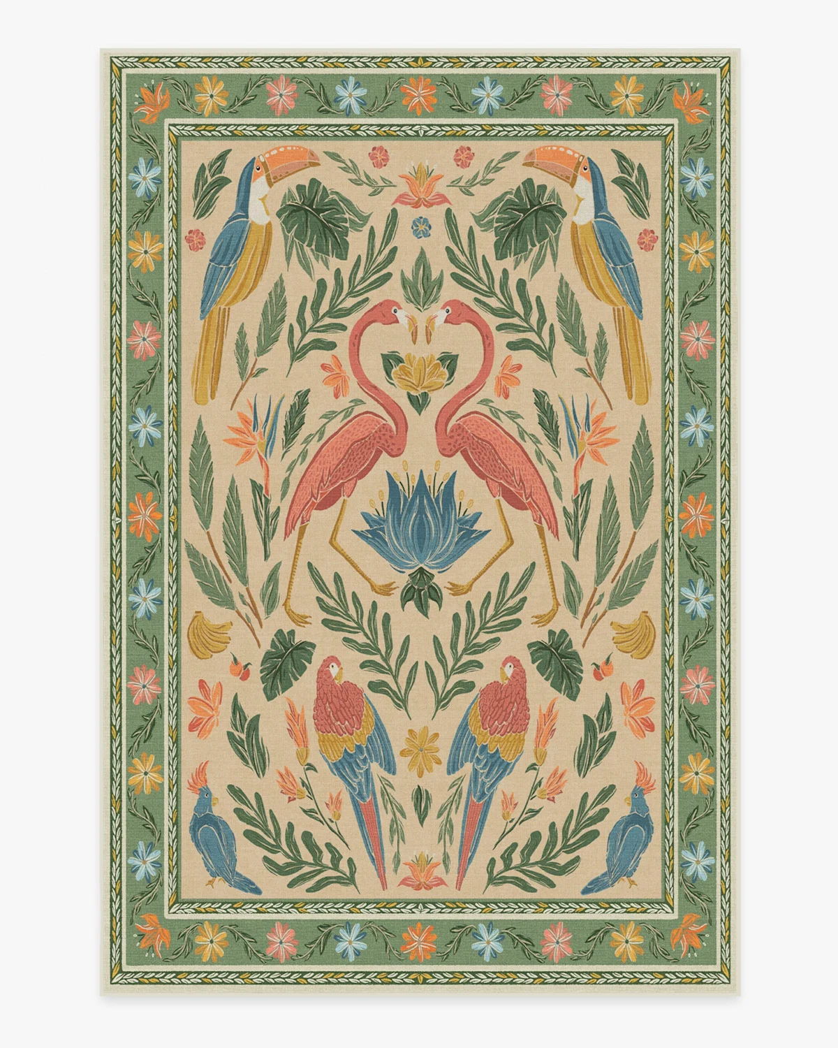 Iris Apfel Birds Of A Feather Green & Peach Rug | Ruggable