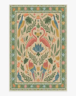 Iris Apfel Birds Of A Feather Green & Peach Rug | Ruggable