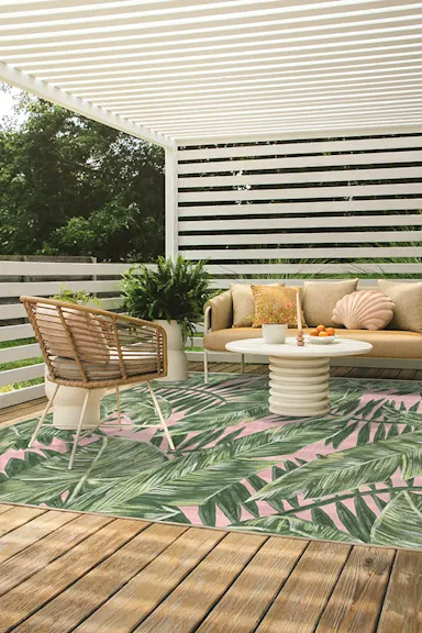 Outdoor Filifera Palm Pink Rug | Ruggable