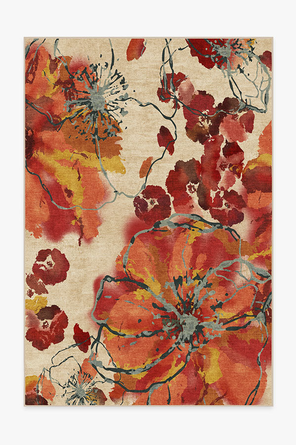 Watercolor Floral Coral Rug | Ruggable