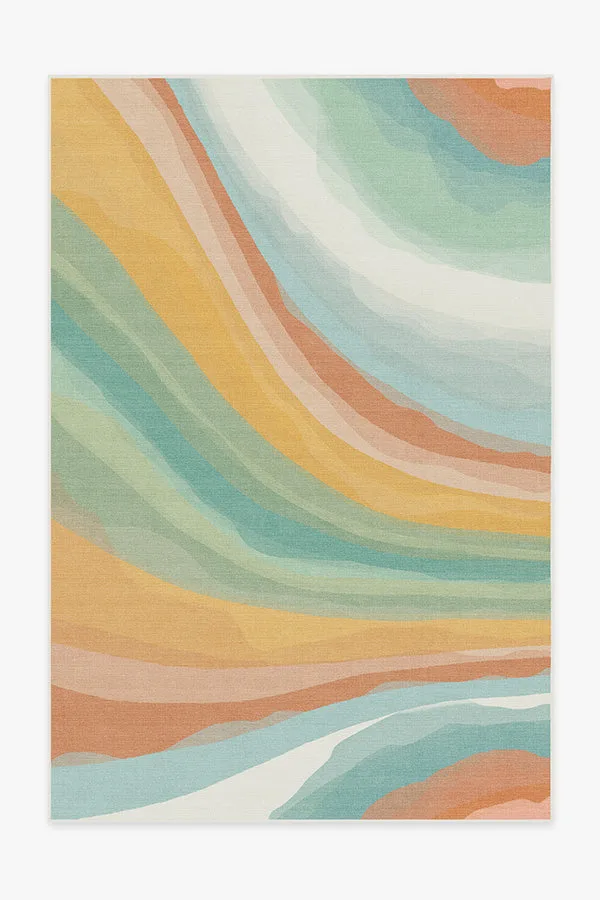 Outdoor Watercolor Waves Copper Jade Rug | Ruggable