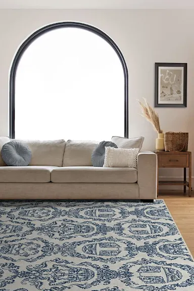 Dark Side Damask Delft Blue Rug | Ruggable