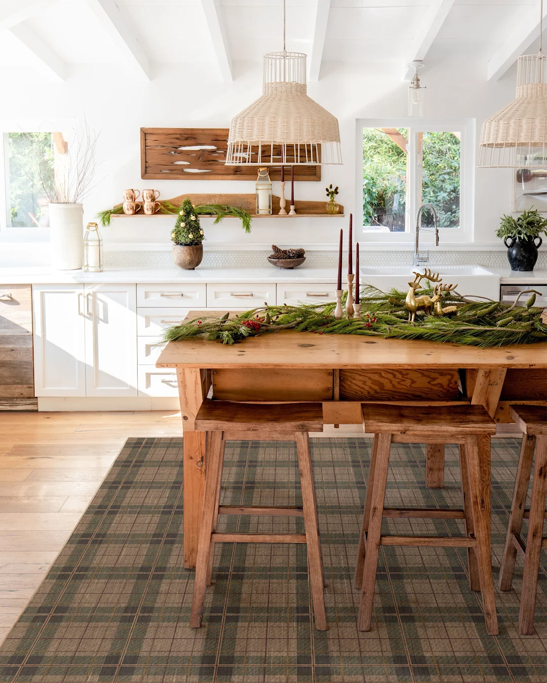 Alfie Plaid Natural & Green Rug | Ruggable