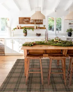 Alfie Plaid Natural & Green Rug | Ruggable