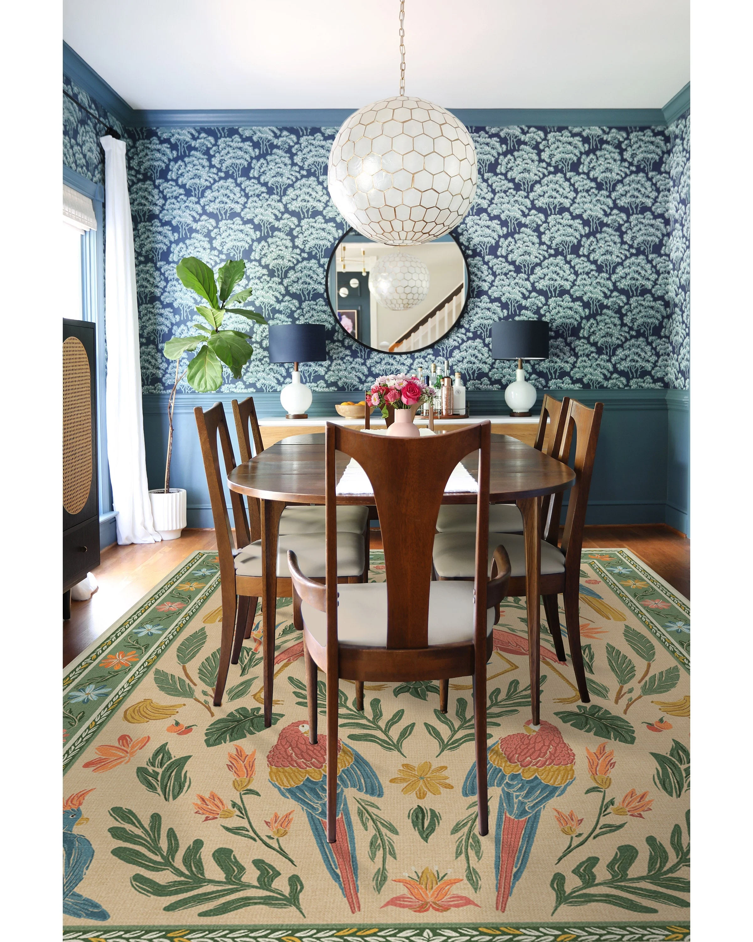 Iris Apfel Birds Of A Feather Green & Peach Rug | Ruggable