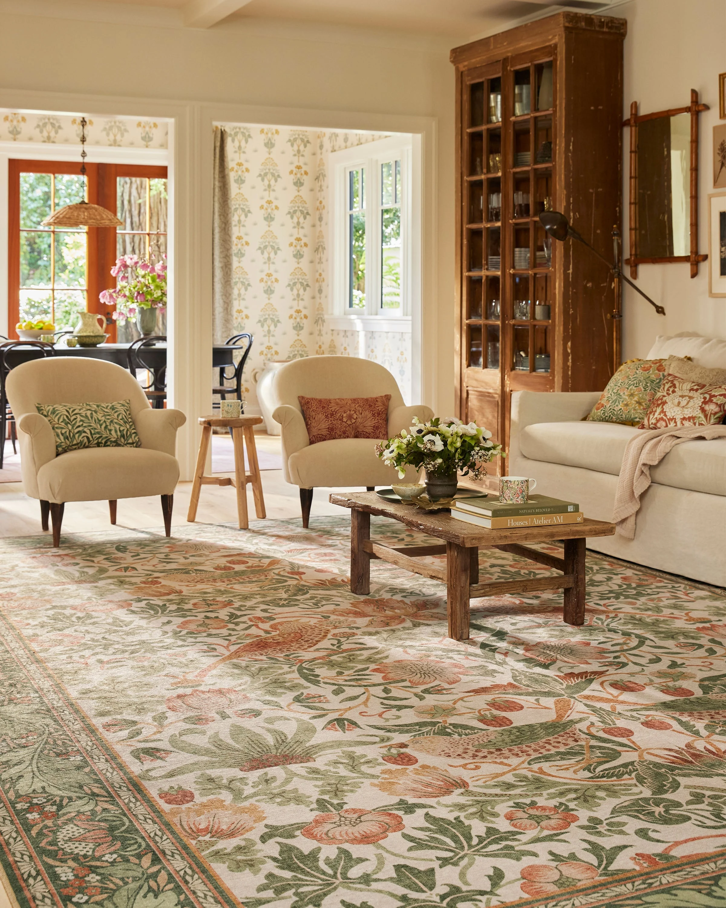 Morris & Co. Strawberry Thief Sage & Rose Rug | Ruggable