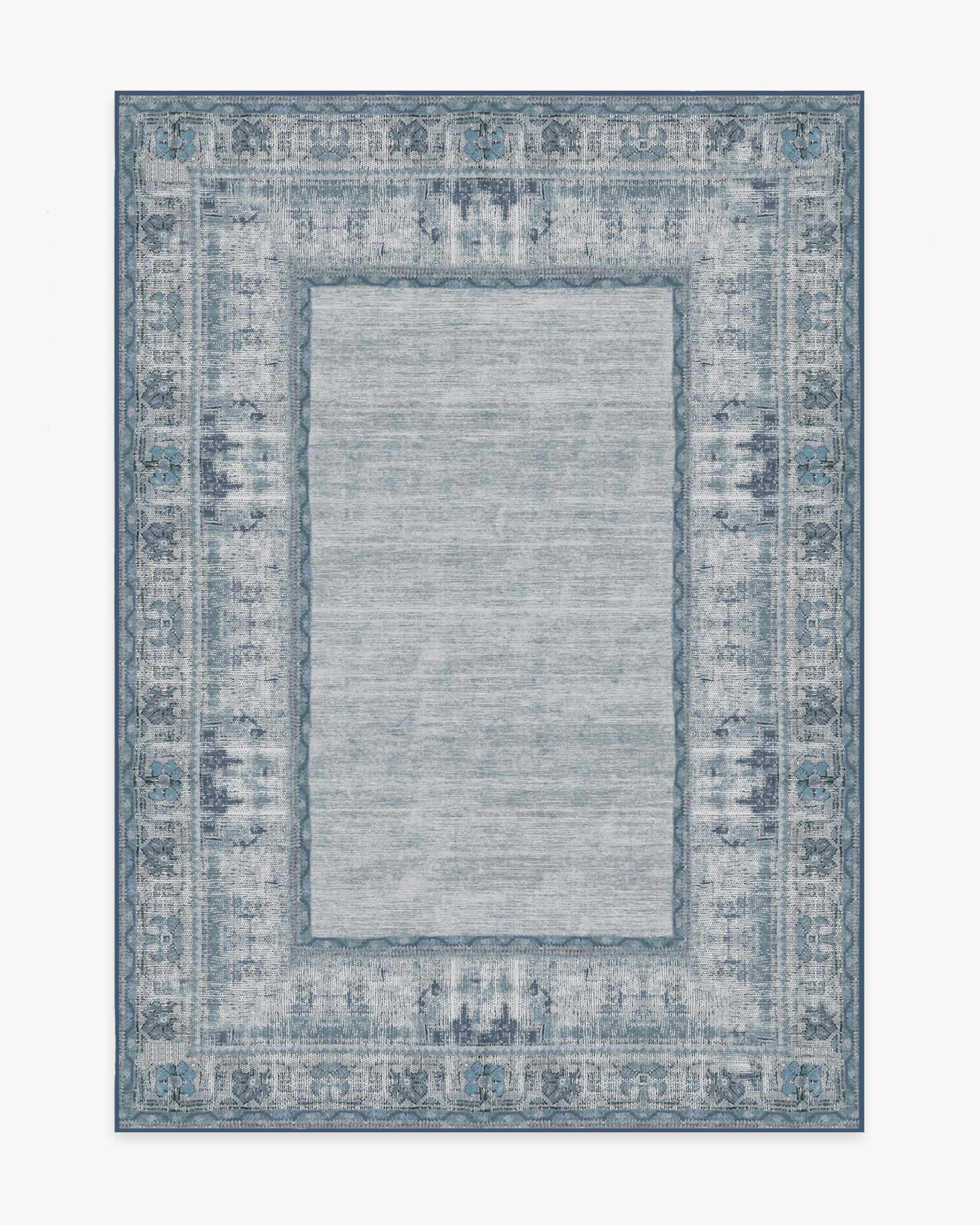 Vintage Daisy Bordered Blue Rug | Ruggable