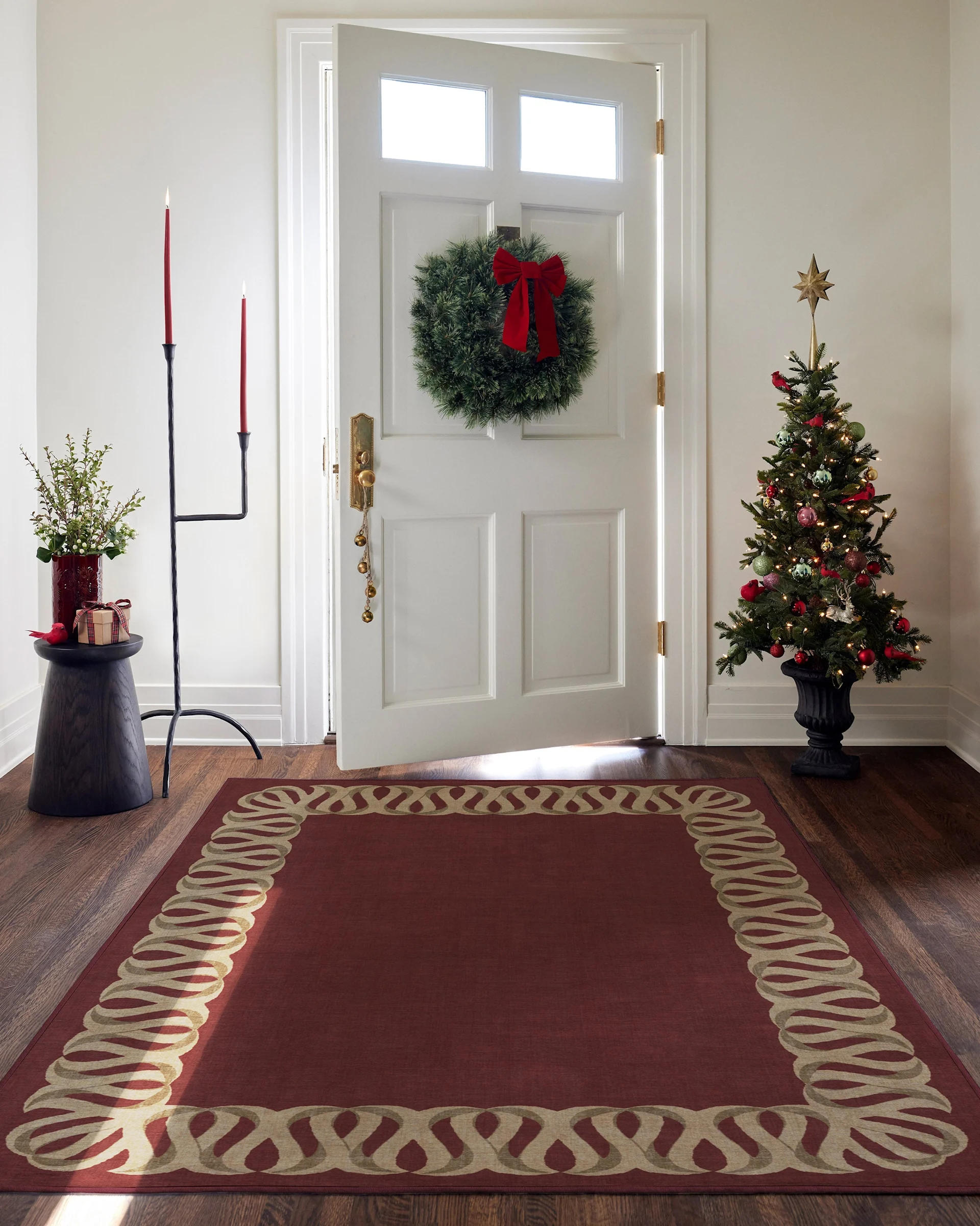 Ribbon Border Red & Natural Rug | Ruggable