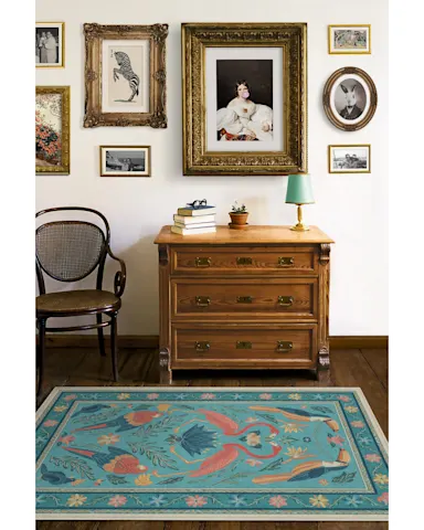 Iris Apfel Birds Of A Feather Aqua Rug | Ruggable