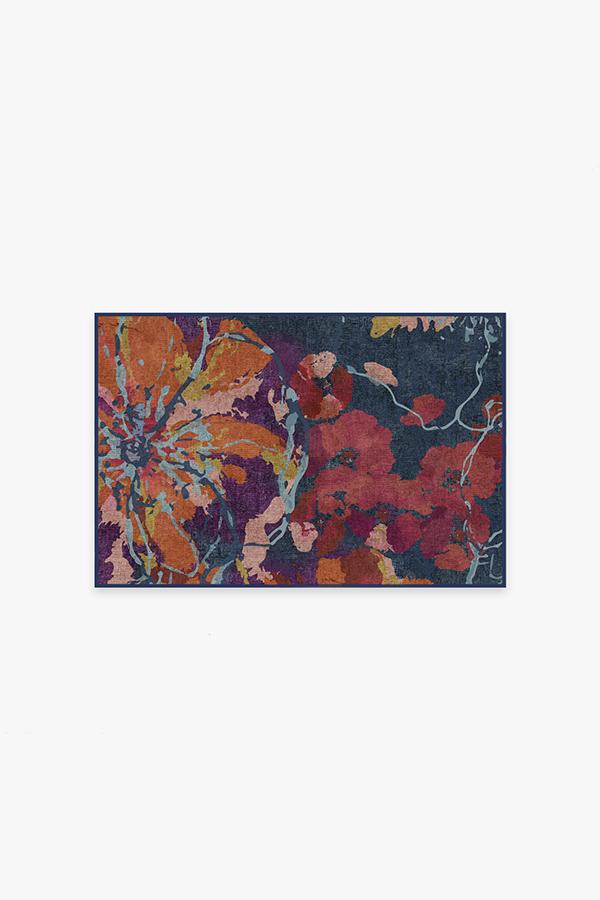 Watercolour Floral Navy Rug | Ruggable