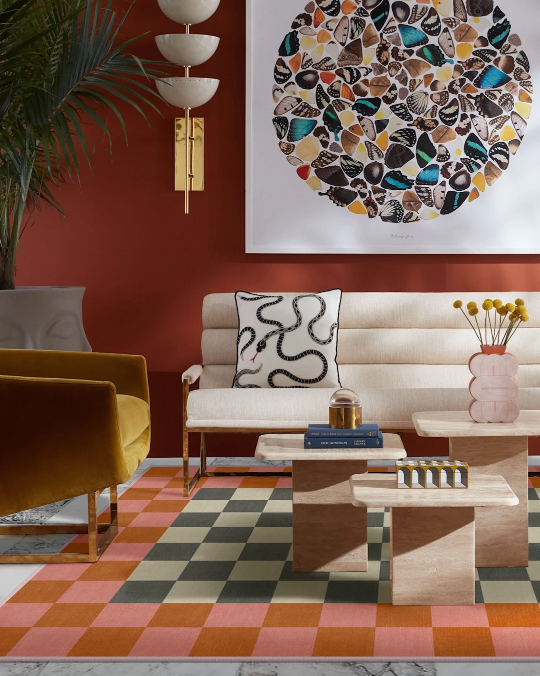 Jonathan Adler Checker Border Pink & Orange Rug | Ruggable