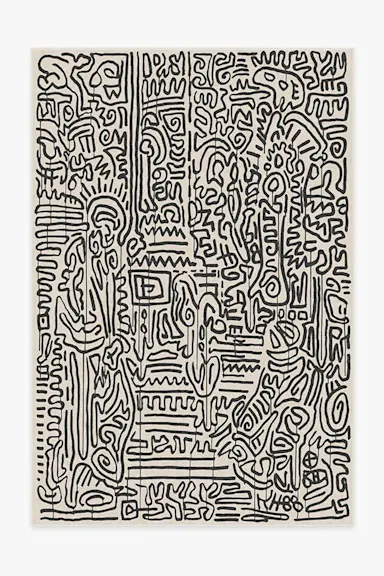 Keith Haring Freestyle Black & Ivory Rug | Ruggable
