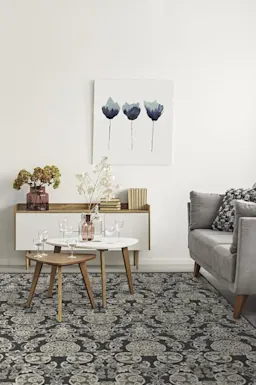Mickey Damask Charcoal Rug | Ruggable