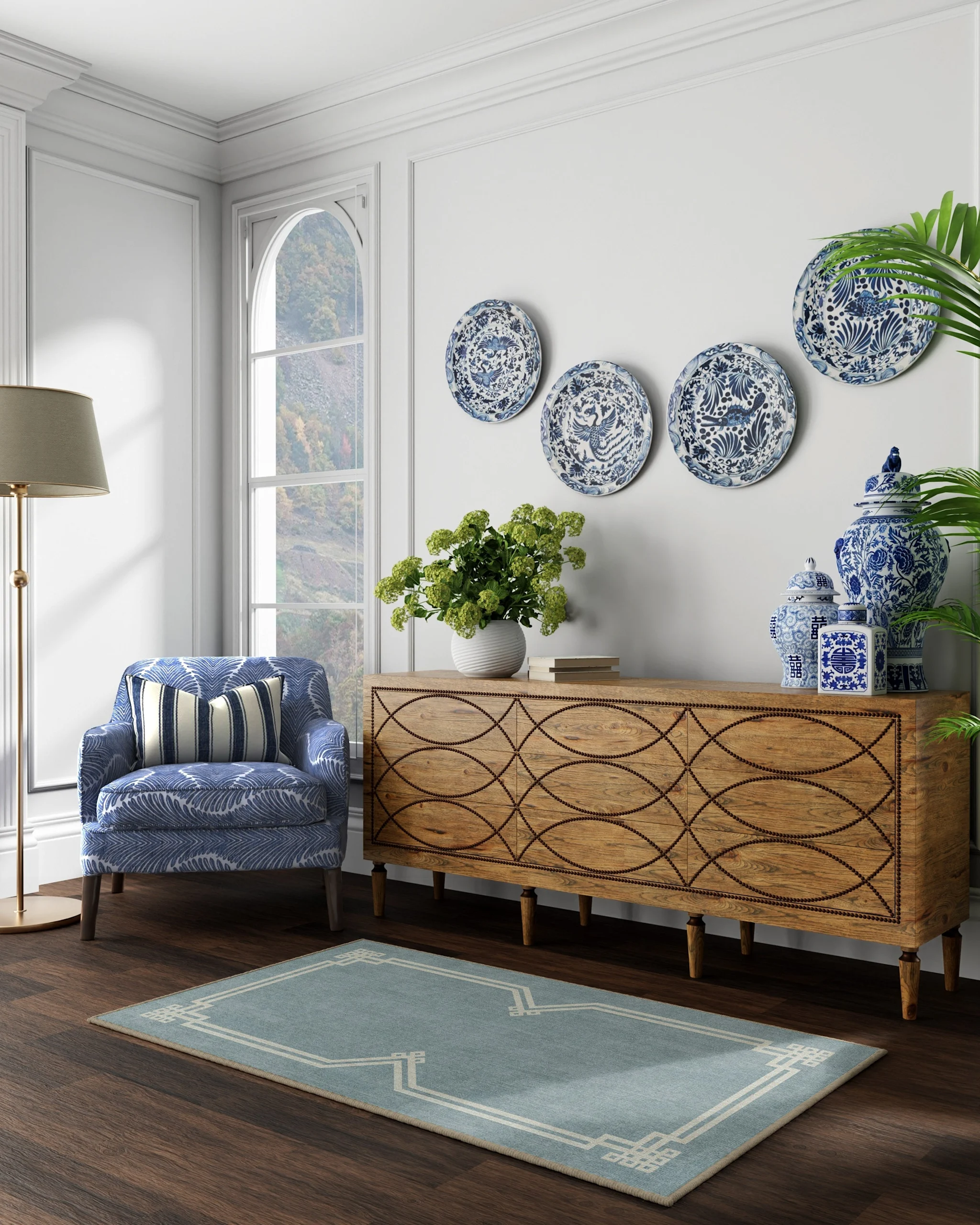 The Hiltons Chrysler Border Chambray Blue Rug | Ruggable