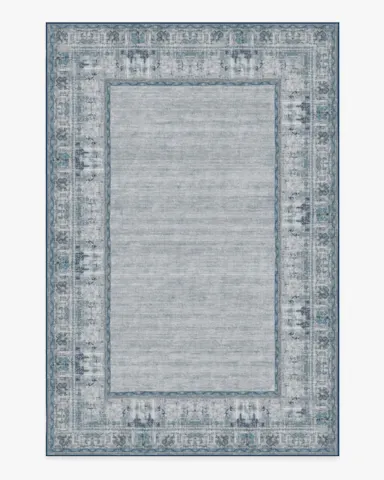Vintage Daisy Bordered Blue Rug | Ruggable