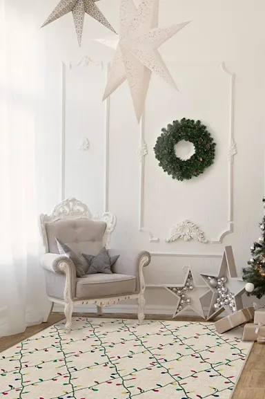 Holiday Lights Creme Rug | Ruggable