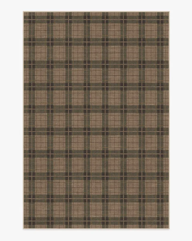 Alfie Plaid Natural & Green Rug | Ruggable