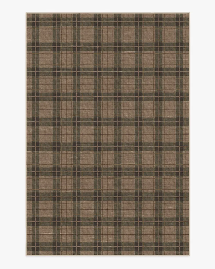 Alfie Plaid Natural & Green Rug | Ruggable
