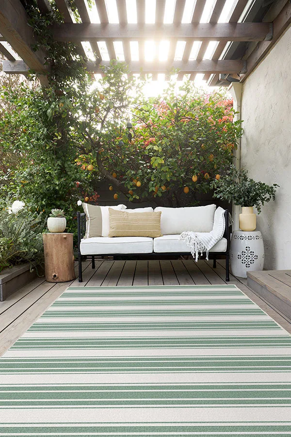 Outdoor Marina Stripe Sage Green Rug | Ruggable