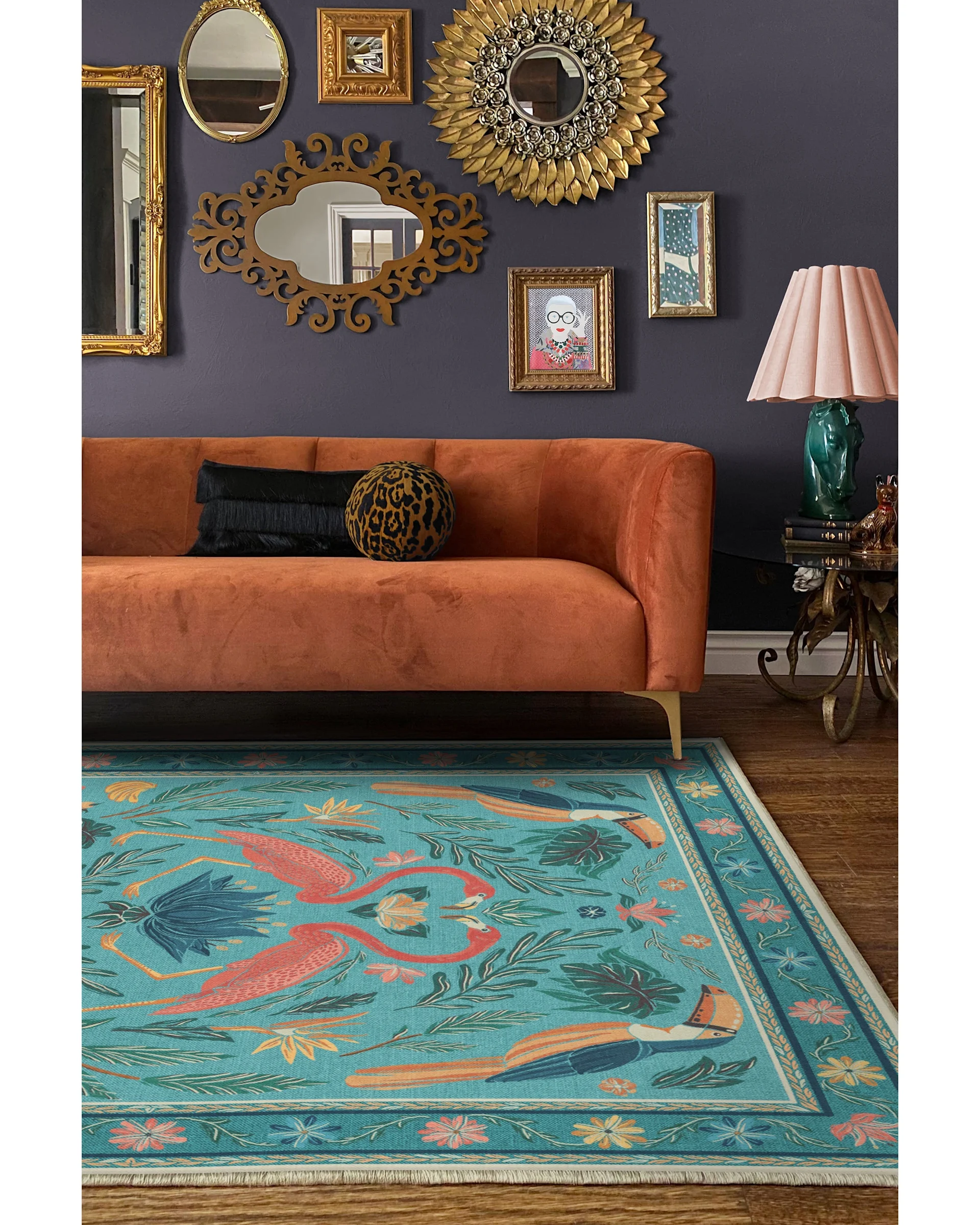 Iris Apfel Birds Of A Feather Aqua Rug | Ruggable