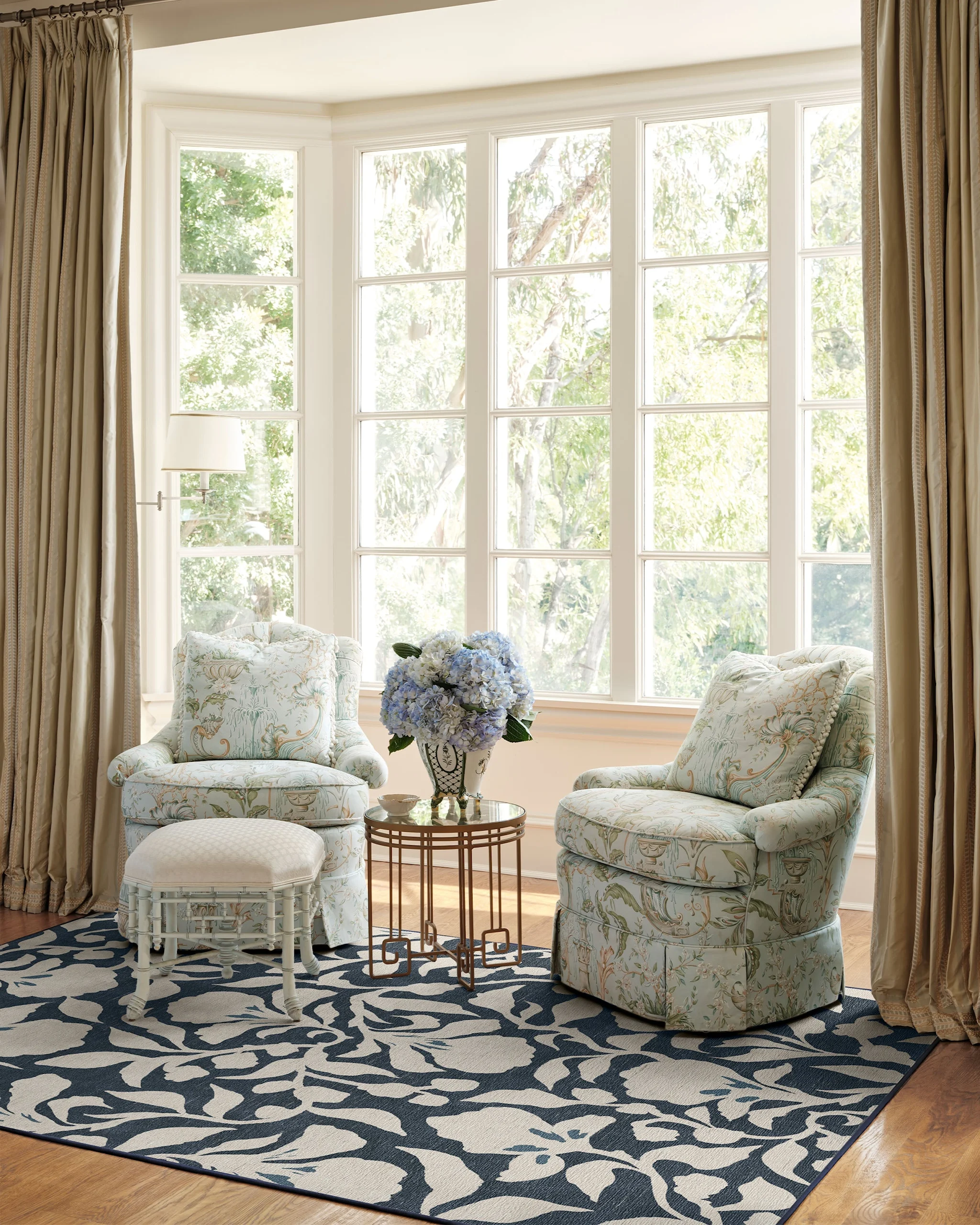 The Hiltons Flora Ink Blue & Ivory Rug | Ruggable