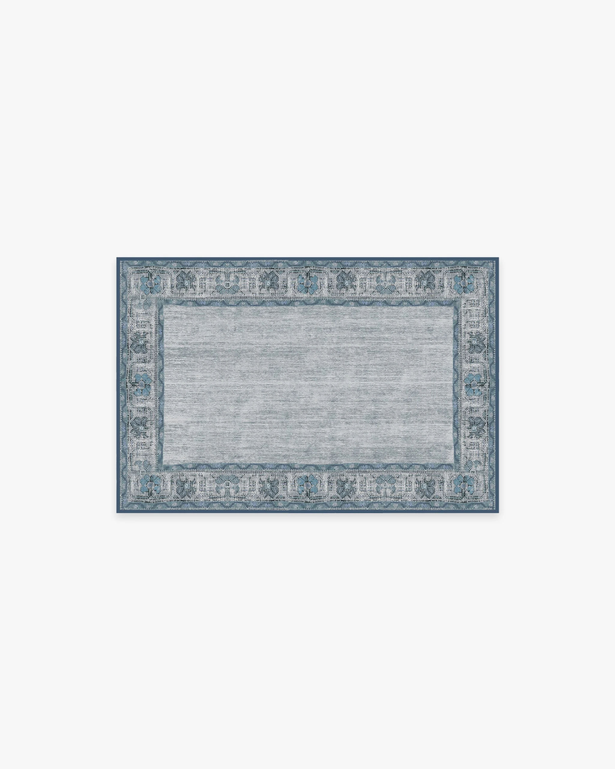 Vintage Daisy Bordered Blue Rug | Ruggable
