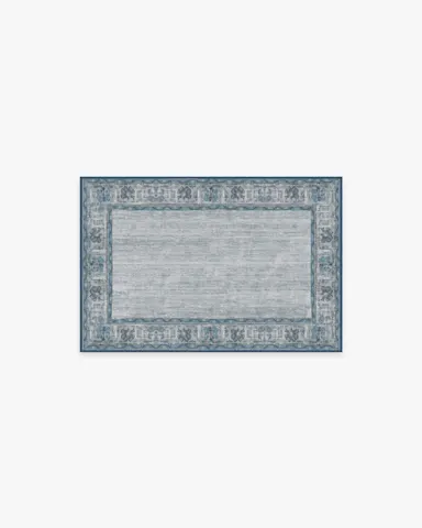 Vintage Daisy Bordered Blue Rug | Ruggable